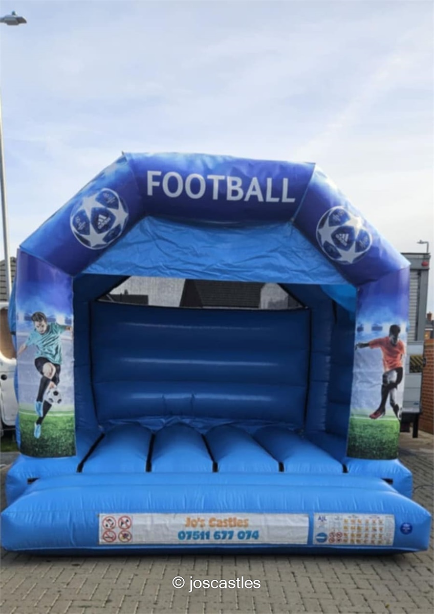 light blue Football castle - Hire in colchester | joscastles